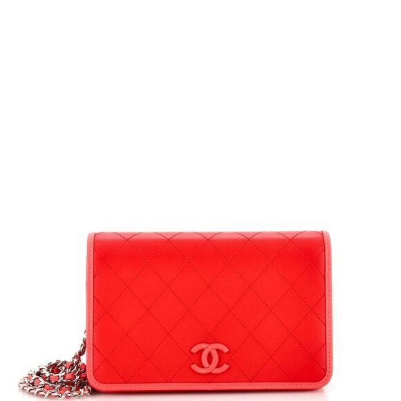 CHANEL | Bags | Chanel Covered Cc Wallet On Chain Quilted Lambskin Red ...